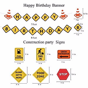 construction birthday party supplies,119pc.Orange Black Yellow Balloon Garland,Happy Birthday Banner, Dump Truck Balloon,Construction Signs, DIY Arch Tool Kit, Quarantine birthday decorations
