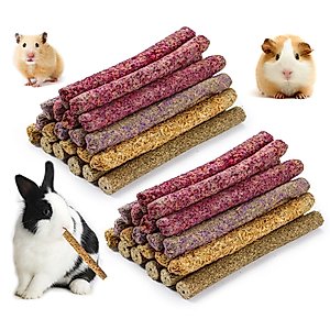 PStarDMoon Rabbit Chew Toys for Teeth, Timothy Grass Carrot Sticks for Guinea Pig Hamster Chinchilla Squirrel Bunny Small Rodent Animals (40 pcs)