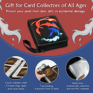 4 Pocket Card Binder for Cards, 400 Pockets Trading Card Binder With Removable Card Sleeves, 3-Rings Zippered Style Card Collection Binder for Game Cards and Sports Cards
