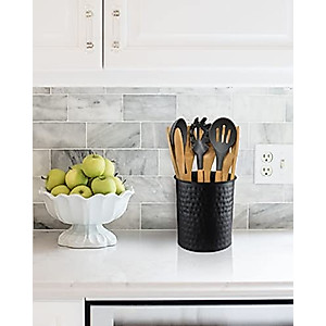Monarch Abode Kitchen Utensil Holder, Hand Hammered Caddy, Kitchen Organization for Utensils, Crock for Cooking Utensils, Black, Large, 19177