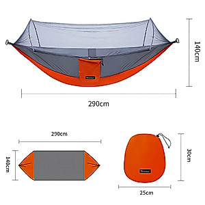 YOOMO Camping Hammock with Mosquito Net & 10ft Hammock Tree Straps Portable Lightweight Parachute Fabric Travel Bed for Hiking, Backpacking, Garden. (Gray/Orange)
