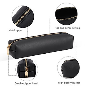 Oyachic Pencil Case PU Leather Cosmetic Makeup Bag Work Small Pen Pouch Zipper Storage Box Adults Desk Organizer Pens,Pencils,Markers