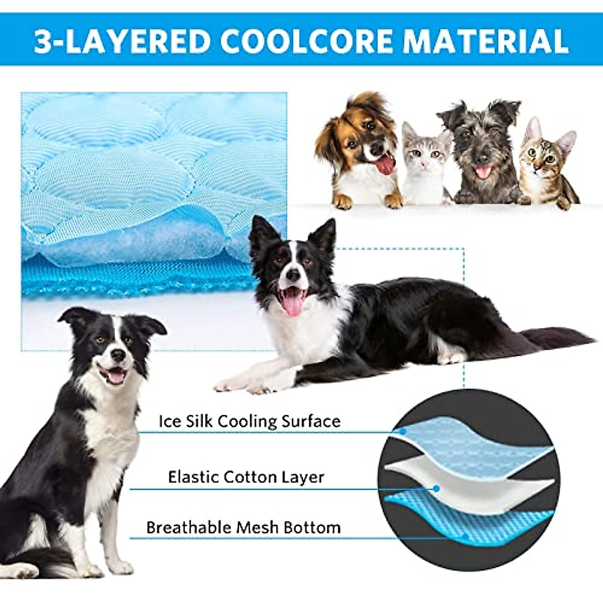 Dog Self Cooling Mat Pet,Breathable Summer Cooling Pads,WashableIce Silk Sleep Mat,Pet Cooling Blanket Sleeping Kennel Mat Pad Non-Toxic Sleep Bed Mat for Large Dogs Cats Animal Chilly Pad
