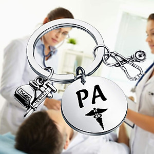 FUSTMW Physicians Assistant Gift PA Caduceus Keychain Stethoscope Charm Physician Assistant Key Ring Gifts for Doctor Nurse Medical School Graduation Gift (silver)
