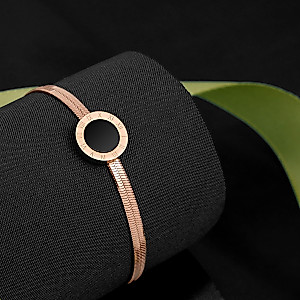 Yowivon Rose Gold Bracelets for Women Roman Numeral Bangle Bracelet Italy Chunky Chain Stainless Steel Non-Tarnish Dainty Bracelet Birthday Gifts for Women
