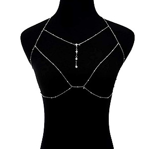 Blindery Sexy Body Chain Rhinestone Silver Chain Bra Layered Body Jewelry Crystal Waist Chain Beaded Body Accessory for Women