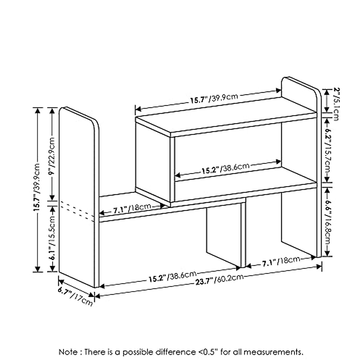 Furinno Classic Desktop Organizer Storage Rack Adjustable Free Style Rotation Display Bookshelf, Espresso 6.7D x 23.7W x 15.67H in