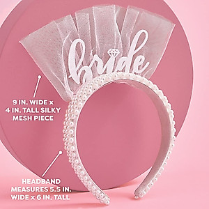 xo, Fetti Bachelorette Party Decorations Pearl Bride Headband | White Headpiece Bridal Shower Gift, Bridesmaid Favors
