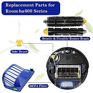 FETIONS Replacement Parts fit for i-Robot Room-ba 600 Series 614 618 620 630 640 650 660 675 680 685 690 692 694 695 Vacuum Cleaner Replenishment Kit- Includes 3 Filter, 3 Side Brush &1 Bristle Brush