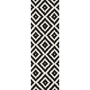 nuLOOM Kellee Hand Tufted Geometric Wool Runner Rug, 2' 6" x 14', Black