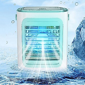 Portable Air Conditioner Cooling Fan, Personal Desk Misting Humidifier Fan Mini Air Conditioners Evaporative Air Cooler Small Fans with LED Light for Room Office, Outdoor Air Conditioner for RV