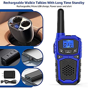 Long Range Walkie Talkies for Adults Kids,Handheld Two Way Radios Rechargeable Walkie-Talkies with NOAA Weather Alert Micro USB Charging for Family Camping, Hiking, Car Trip (Blue)