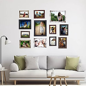 Picture Frames Collage Wall Decor Set of 12,Gallery Wall Frame Set with 8x10 6x8 5x7 4x6, Multi Wood Pattern Perfect for Rustic Home & Office Decor