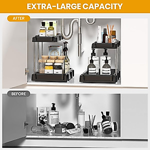 Trusthere Under Sink Organizers and Storage, 2-Tier Sliding Kitchen Sink Organizer, Bathroom Organizers and Storage Shelf Drawer, L-shapeUnder Sink Storage for Kitchen Bathroom Cabinet