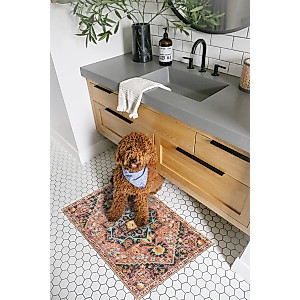 Lahome Washable Hot Pink Kitchen Rugs 2x3 Small Entryway Rug, Bathroom Rugs Non Slip, Bohemian Floral Soft Rubber Backing Low-Pile Indoor Printed Throw Floor Carpet for Bedside Laundry Door
