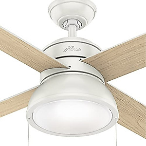Hunter Fan Company, 54151, 52 inch Loki Fresh White Ceiling Fan with LED Light Kit and Pull Chain