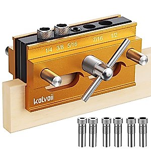 Self Centering Doweling Jig, Kolvoii Drill Jig Set for Straight Holes, Adjustable Width Woodworking Locator Joints Tools(Gold)