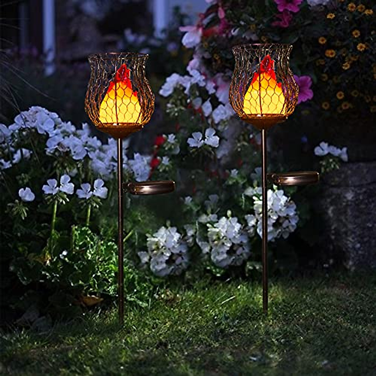 Hapjoy Torch Solar Garden Lights Outsides 2 Pack Pathyway Solar Stakes Flame Lanterns Outdoor Waterproof Garden Decor LED Flickering Light Decorations for Yard, Patio or Lawn