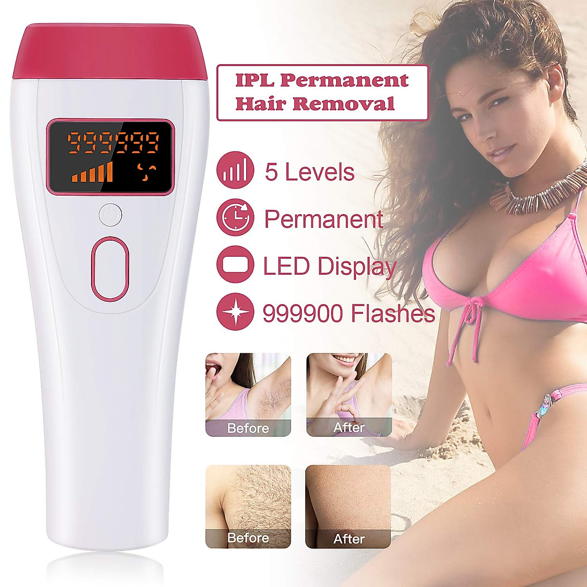 IPL Hair Removal for Women, SUMKUMY Permanent Hair Removal, Upgraded to 999,900 Flashes Painless Facial Hair Removal Device for Whole Body on Armpits Back Legs Arms Face Bikini Line