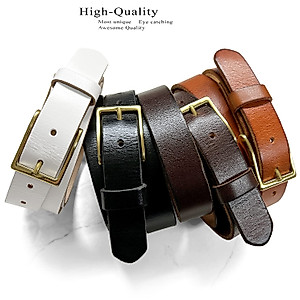 Men's Belts Full Grain Genuine Leather One Piece Casual Dress Belt 1-1/8" (30mm) wide (Tan-Gold, 34)
