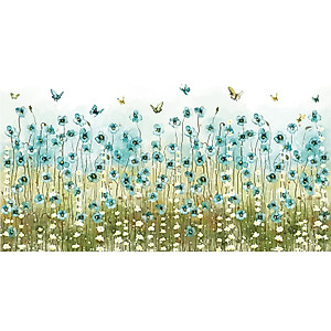 LiveGallery Blue Flowers Wall Decals White Daisy Wall Stickers DIY Peel and Stick Butterfly Plants Wall Sticker for Baby Kids Girls Bedroom Nursery Living Room Office Corners Skirting Lines