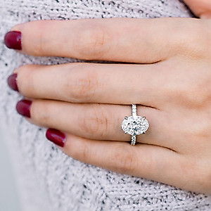 Blocaci Engagement Ring 2 CT Center Oval Simulated Diamond Engagement Rings for Women 14k White Gold Size 12