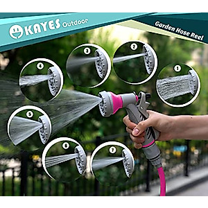 Retractable Garden Hose Reel,Water Hose Holder,9 Pattern Spray Nozzle ,Ideal for Garden Watering & Car Washing,Durable And Portable