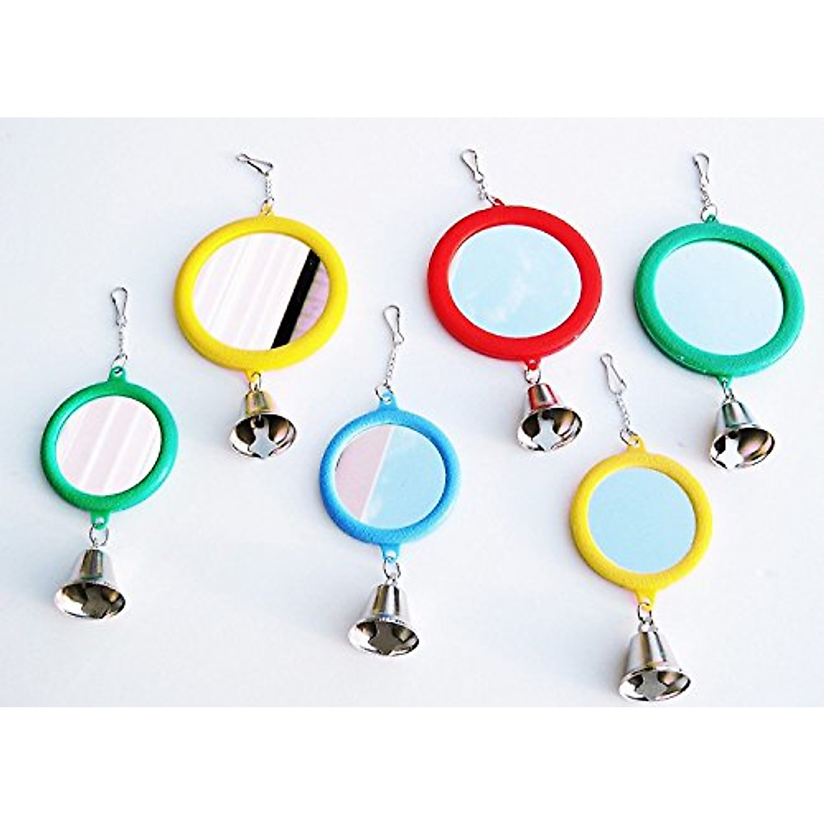 Hypeety Pet Bird Mirror with Bell Interactive Parrot Toy Bird Cage Mirror for Cockatiel Parakeets Canaries Budgie (Green)