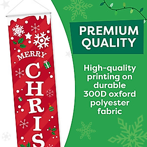 Merry Christmas Banner Sign - Christmas Front Porch Door Decorations - Outdoor Xmas Decor - Red Merry Christmas Sign for City, Country Clearance Wall Hanging Outside