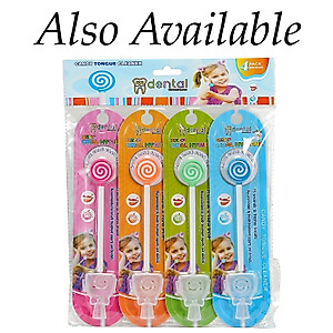 Kids Tongue Scraper or Cleaner Set – BPA-Free Plastic Dental Scrapers Helps Freshen Bad Breath, Remove Gunk – Multicolored with Easy-to-Grasp Handles and Brush Covers by 55Dental, Ages 2+ (Pink)