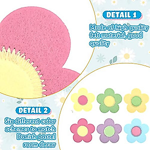 6 Pieces Danish Pastel Flower Coasters Aesthetic Cute Preppy Coasters Danish Pastel Room Decor Drinks Coffee Table Gift for Home, Green Pink Purple Orange Blue and Yellow, 3.7 Inches