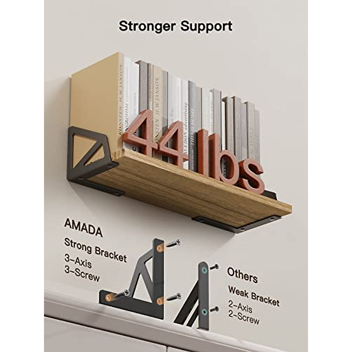 AMADA HOMEFURNISHING Floating Shelves Wall Mounted Storage Shelves Set of 4, Rustic Solid Wood Wall Shelves for Bedroom/Living Room/Bathroom/Kitchen/Office, AMFS27