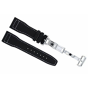 Ewatchparts 21MM LEATHER WATCH STRAP BAND COMPATIBLE WITH IWC PORTUGUESE PILOT SHINY CLASP BLACK WS