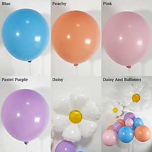 BlissBash 119Pcs Blue Peach Balloon Garland Arch Kit with Pastel Purple, Pink, Daisy Flower Balloons, Perfect for Girls' Birthday Decorations, Puppy-Themed Party Supplies, Dog Party