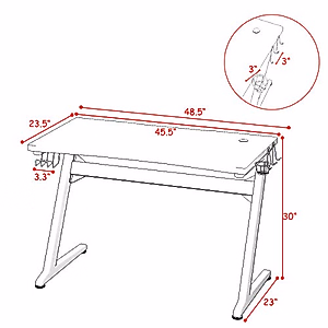 Tangkula Gaming Desk, Z Shaped Ergonomic Gaming Computer Desk, E-Sports Game Desk with Cup & Headphone Holder and Mouse Pad, Gamer Workstation, Carbon Fiber Surface and Z-Shape Steel Frame (Black)