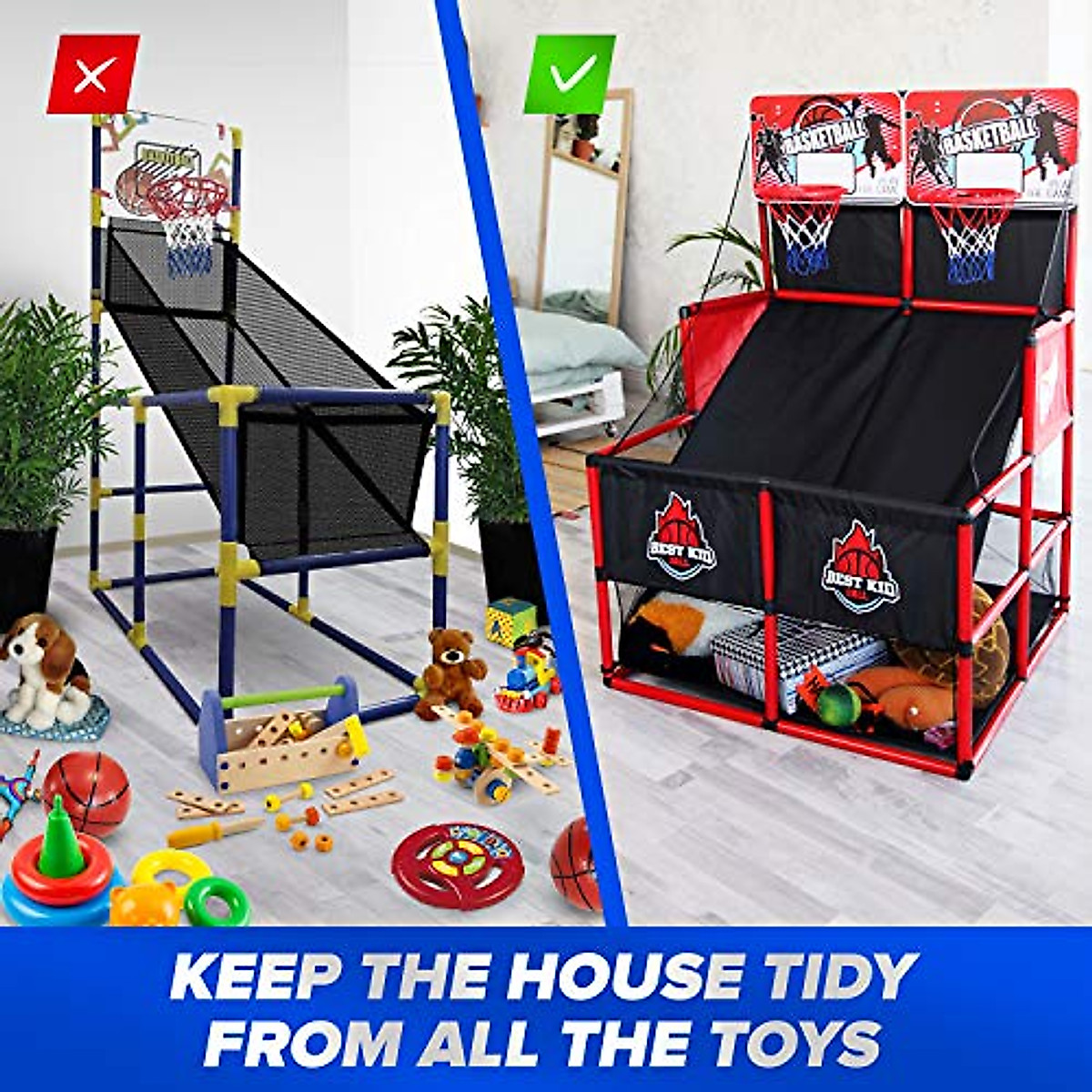 BESTKID BALL Kids Basketball Hoop Double Shot System Arcade Game Set: Indoor & Outdoor Sports Toys for Boys & Girls, Includes Ball & Shot Counter, Ideal Party Gifts for Little Athletes Ages 3-9.
