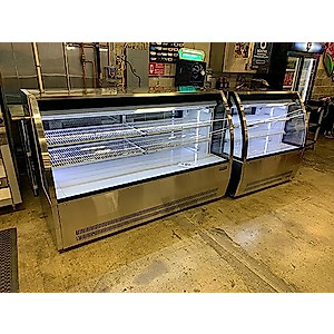 Evedy L Display Refrigerator, 26.4 Cu. Ft Curved GlassRefrigerator DisplayCase, Commercial Countertop Displaywith Adjustable Shelves, for Pastry Cake Beverage, 70.9” x 32.5” x 45.2”, Black/White