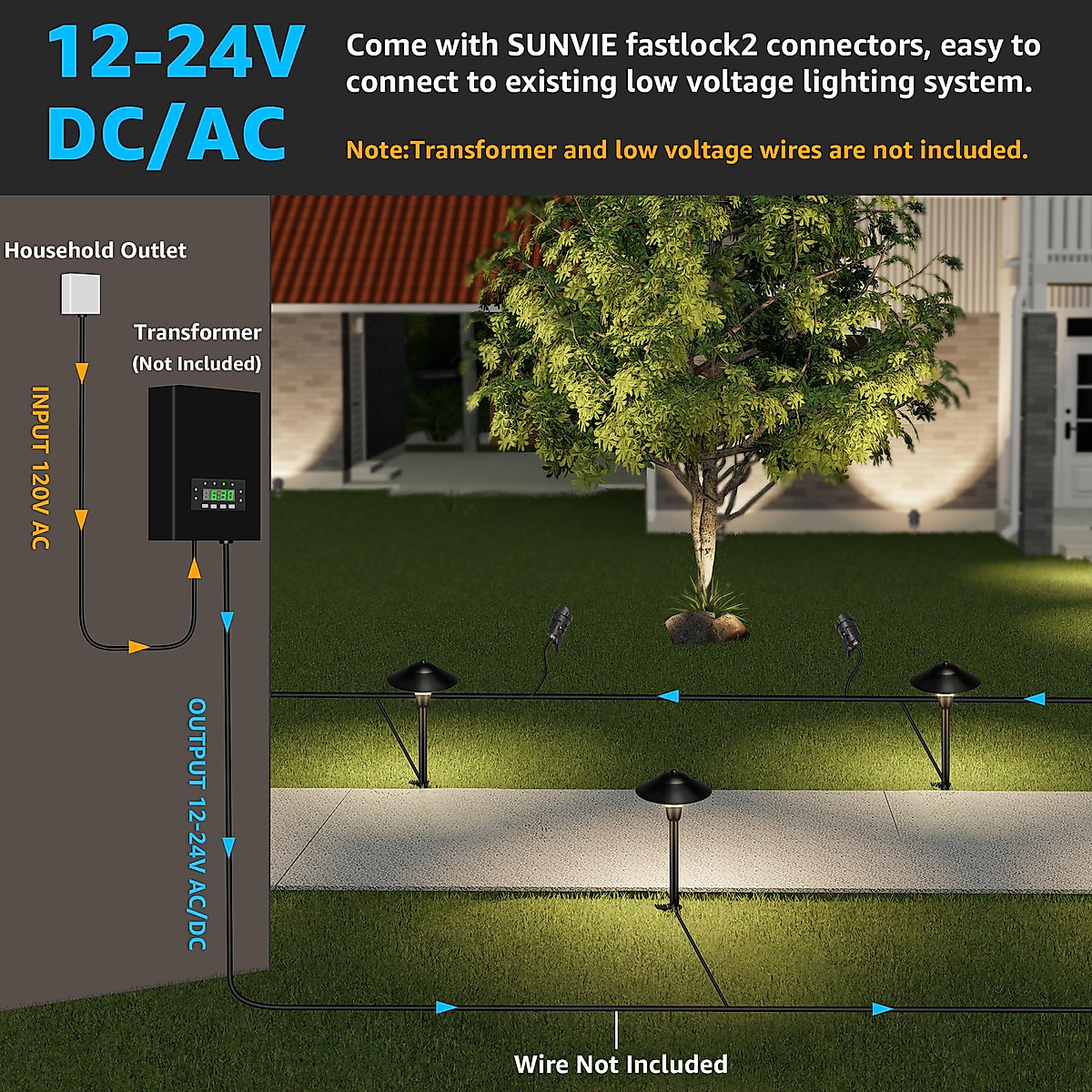 SUNVIE LED Landscape Lights Low Voltage Pathway Lights 12V Landscape Lighting Kit Aluminum Low Voltage Landscape Pathway Lights with Stake Waterproof for Walkway Yard Garden, 12 Pack with Connectors