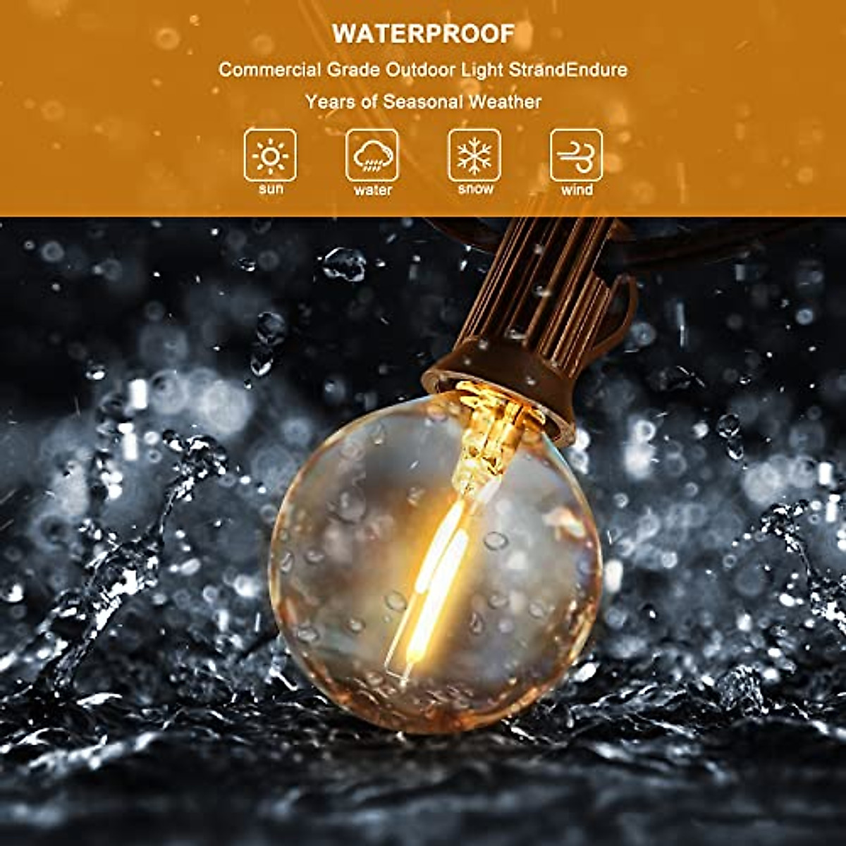 Binval Outdoor Led String Lights 97ft Patio Lights with 48 G40 Shatterproof Bulb(1 Spare) Hanging Globe Lights Waterproof Hanging Lights String for Outside Backyard Porch Bistro Party Garden Gathering