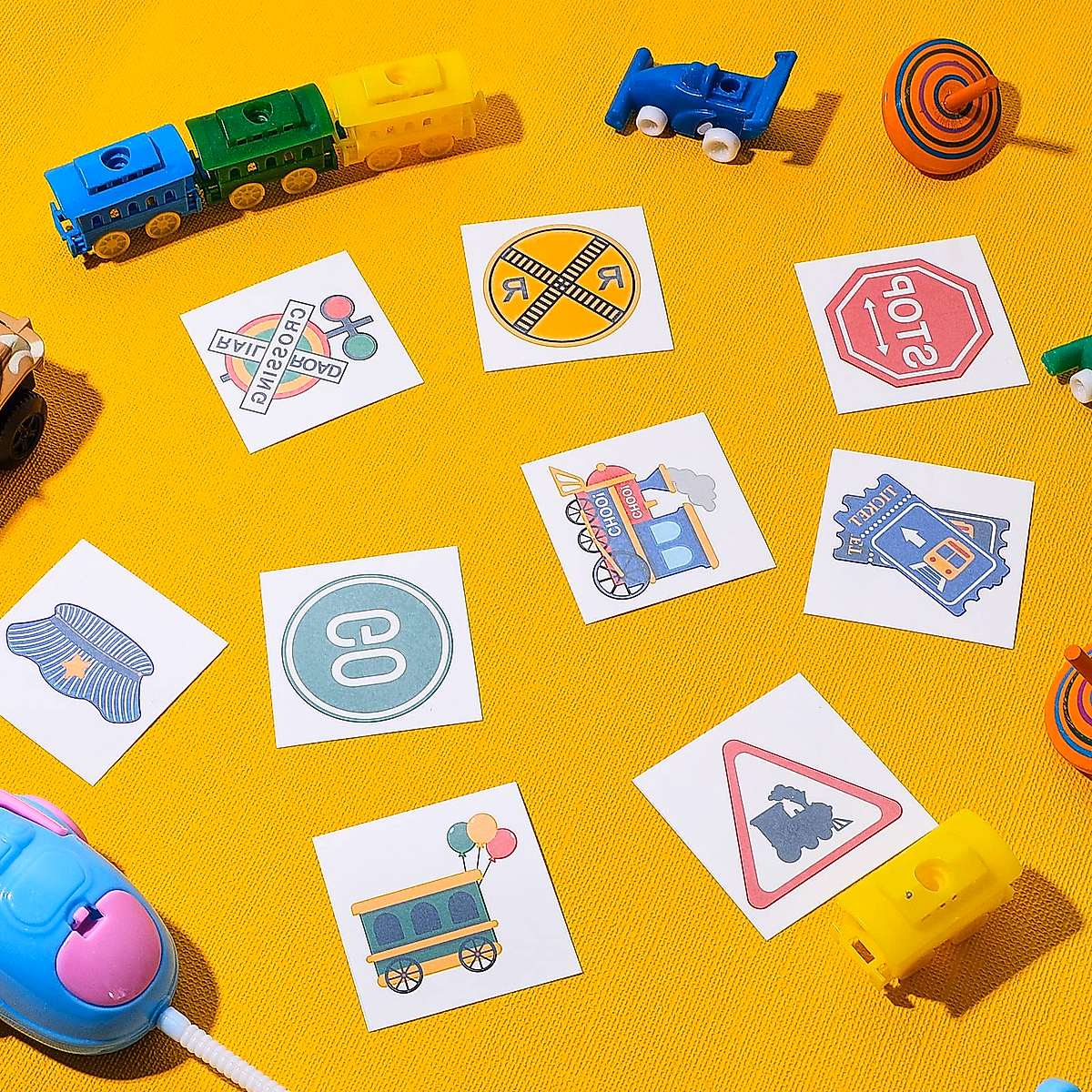 144 Pieces Train Temporary Tattoo Train Party Toddler Tattoos Train Theme Boys Tattoos Railway Tattoo Decoration Kid Tattoos for Boys Fake Tattoo Sticker Birthday Party Supplies for kids