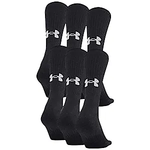 Under Armour Adult Training Cotton Crew Socks, Multipairs , Black (6-Pairs) , Medium