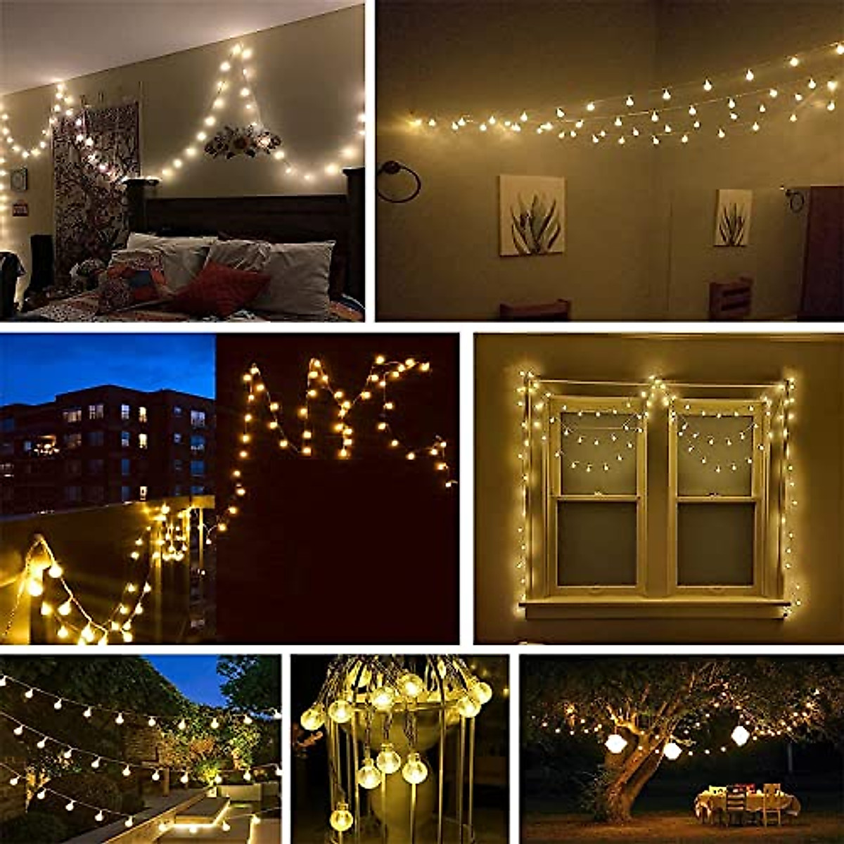 YIQU 49FT 100 LED Fairy String Lights Plug in, Extendable Globe Christmas String Lights Indoor Outdoor with 8 Modes, Fairy Lights for Bedroom Wedding Party Decoration Christmas Garden (Warm White)