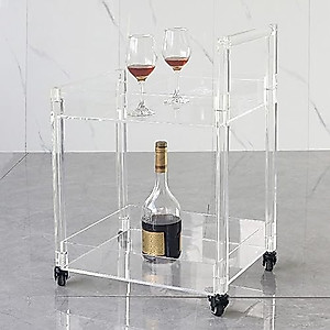 VLOBAOM 2-Tier Rolling Serving Bar Cart, Acrylic Kitchen Island Storage Cart with Wheels, Multifunction Utility Cart, Storage Rack, Mobile Coffee Table,B,Clear