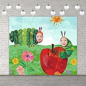 Cartoon Very Hungry Little Green Caterpillar Decorations Pretend Play Party Game Banner Insects Theme Decor for 1st Birthday Party Baby Shower Photo Booth Props Backdrop Background Supplies Favors