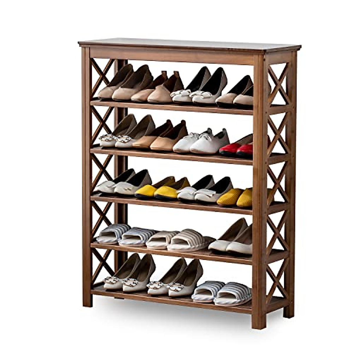 SOBIBO Shoe Rack Organizer, 6 Tier Bamboo Shoe Rack for Entryway, Front Door for Entryway,Closet and Bedroom Shoe Rack Storage, Shoe Shelf