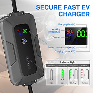 voltfanty Level 1&2 EV Charger, Electric Vehicle Portable Charger with 27.8FT Cable, Home EV Charging Station for J1772 Electric Cars, 16Amp 110V-240V, NEMA 6-20 & NEMA 5-15 Plug