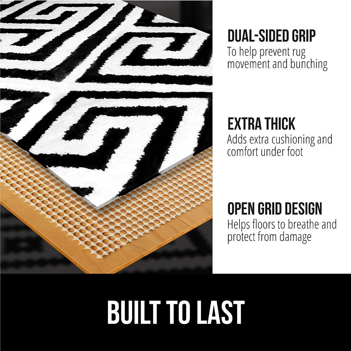 Gorilla Grip Extra Strong Rug Pad Gripper, Grips Keep Area Rugs Safe and in Place, Thick, Slip and Skid Resistant Pads for Hard Floors Under Carpet Mat Cushion and Hardwood Floor Protection 3x5 FT