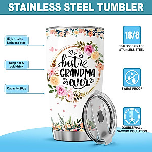 JENOIS Grandma Gifts, Tumbler 20 Oz With Lid And Straw, Coffee Flower Tumblers Granny Floral Cups Water Nana Handle Cup, Grandma Nutrition Facts