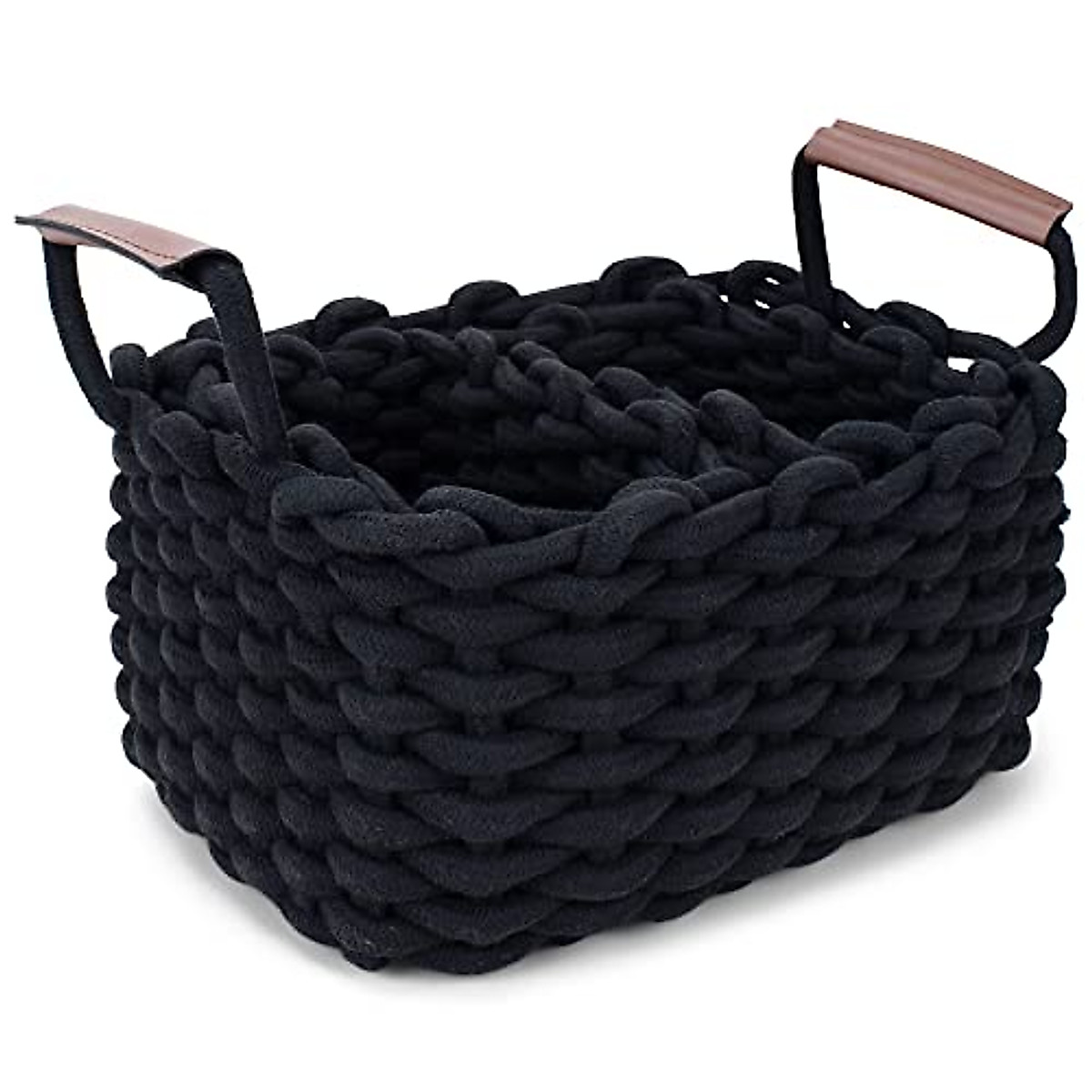 Nat & Jules Thick Woven 12 x 10 Polyester Knit Nesting Baskets Set of 3 - Organize Your Home Linen Closet, Storage Shelves, Bathroom Cabinets or Living Room in Style, Black