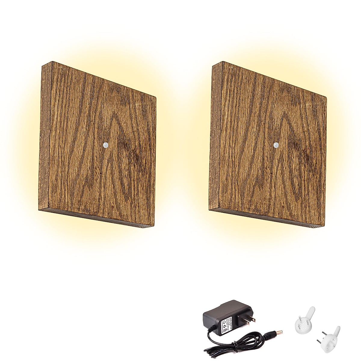 SKIVTGLAMP Nature Wood Wall Sconce Rechargeable Battery Operated LED PIP Motion IR Sensor Wall Lamp, No Drilling Cordless Farmhouse Wall Mounted for Rustic House Number Customizable Square Walnut